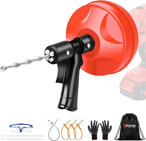 25FT Drain Auger, 10-in-1 Double Mode Drain Snake Tool Set for Family ...