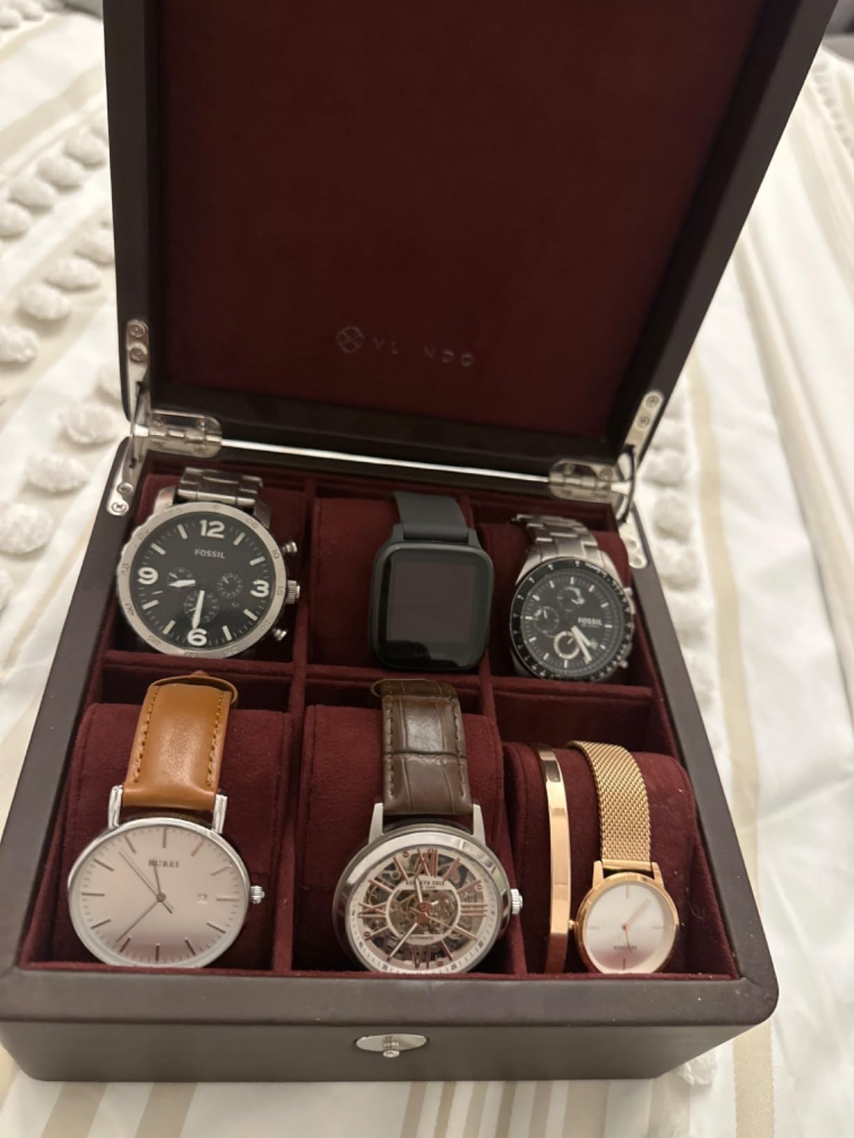 Vlando 6-Slot Watch Box Organize, Lockable Watch Case 2 Layer Watch ...