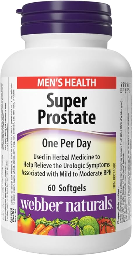 Webber Naturals Super Prostate, 60 Softgels, Helps Relieve Urological Symptoms, Comprehensive ...