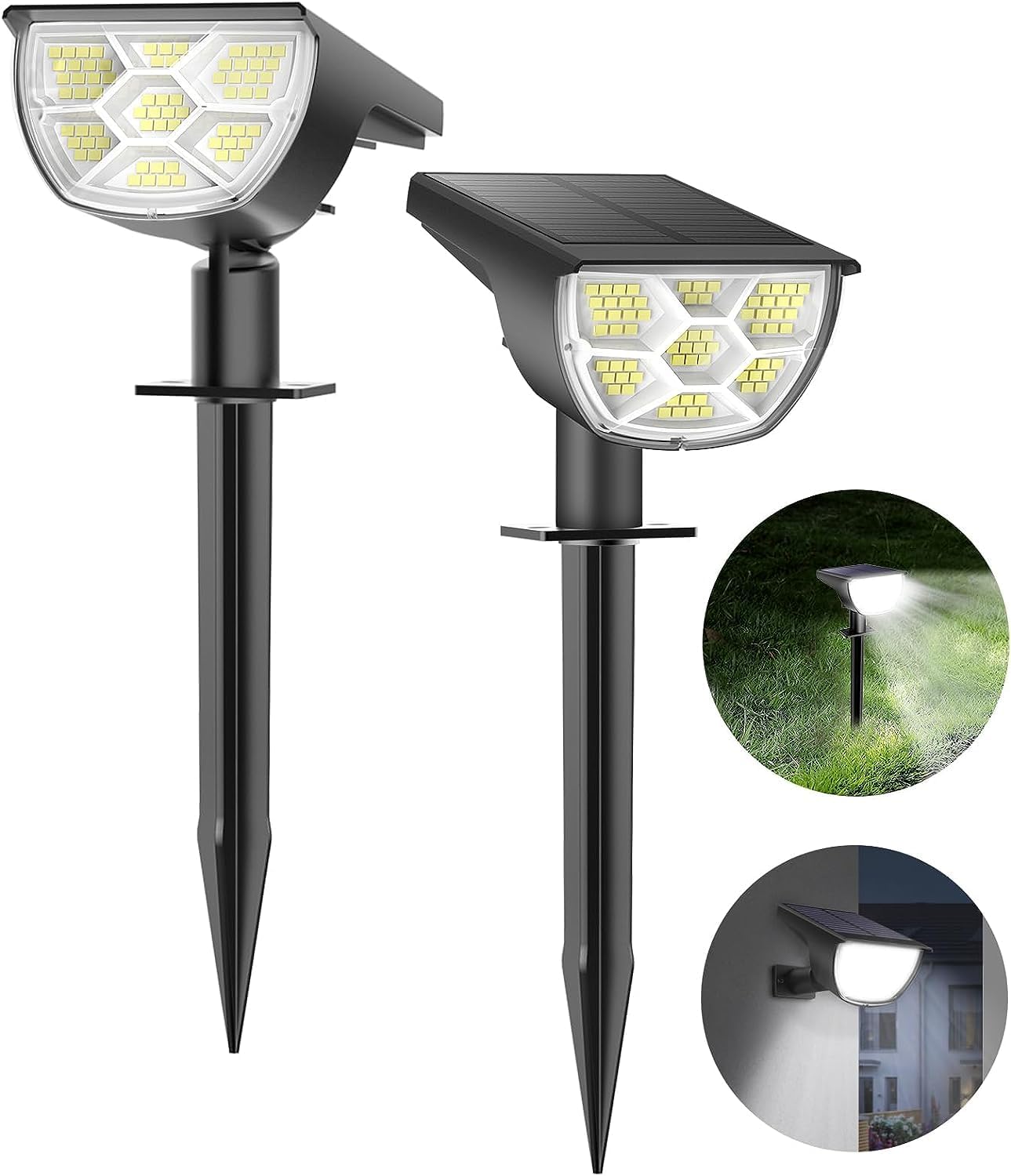 JIORRIO Solar Landscape Spotlights, [2 Pack/3 Modes] 2-in-1 Solar ...