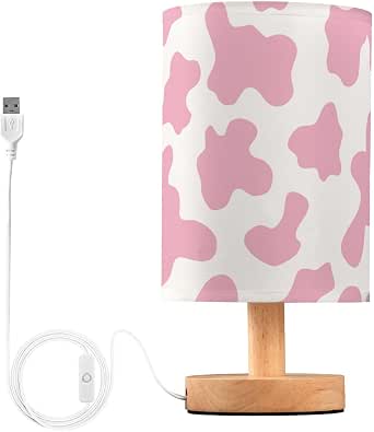 Bseiialft Pink Cow Animal Skin Print Bedside Table Lamp Nightstand Lamp ...
