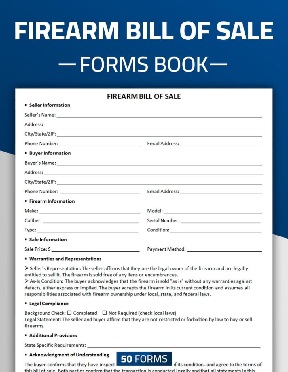 Firearm Bill of Sale Forms Book: Firearm / Gun Bill of Sale Form | 50 ...