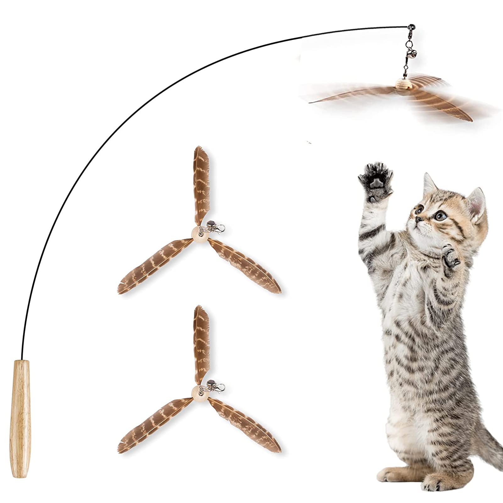OMIPAWZ Cat Toys, Interactive Cat Feather Toy, Cat Wand Feather ...