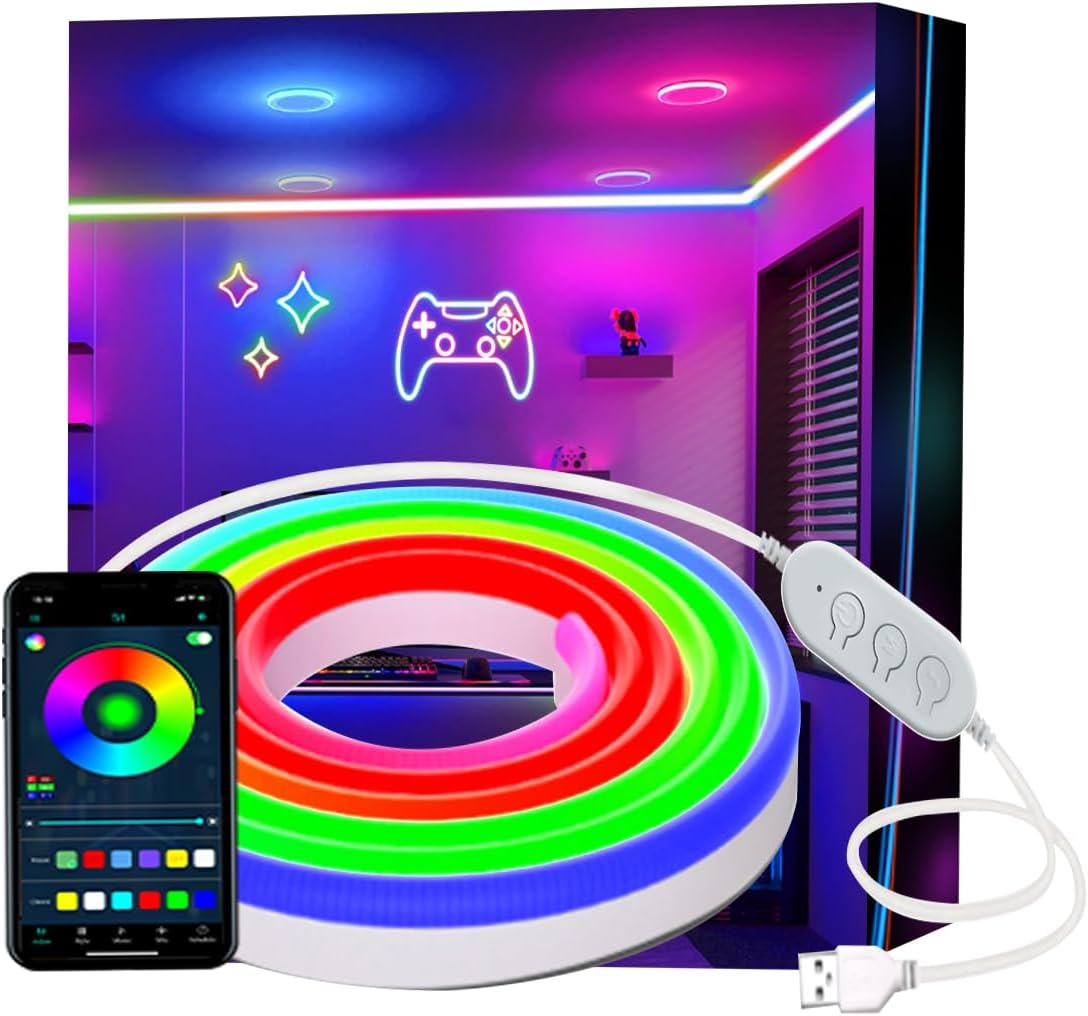 Amazon.com: JIMIMORO Neon Rope Lights - 6.4ft RGB LED Strip with App ...