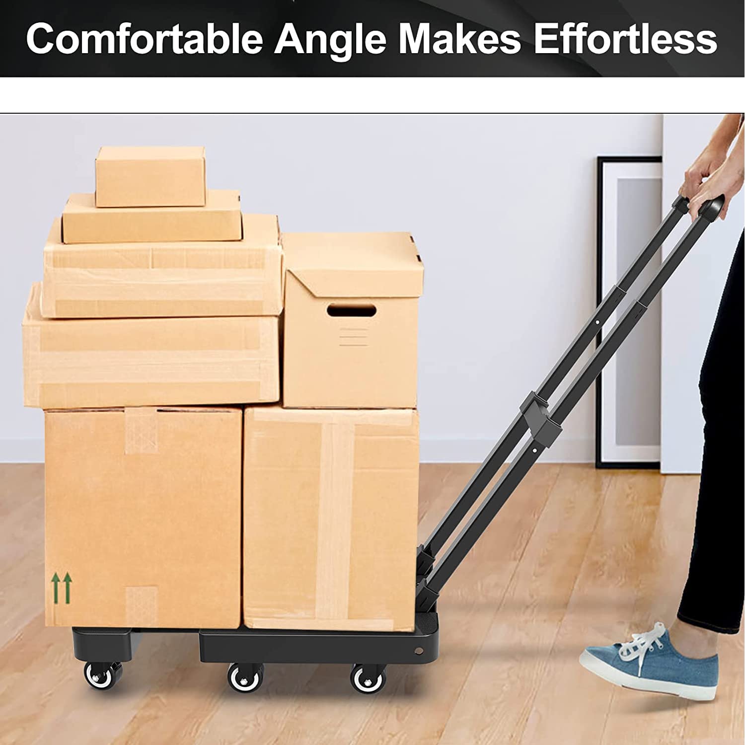 Foldable Dolly for Moving, Heavy Hand Truck Adjustable Handle, 440LB ...