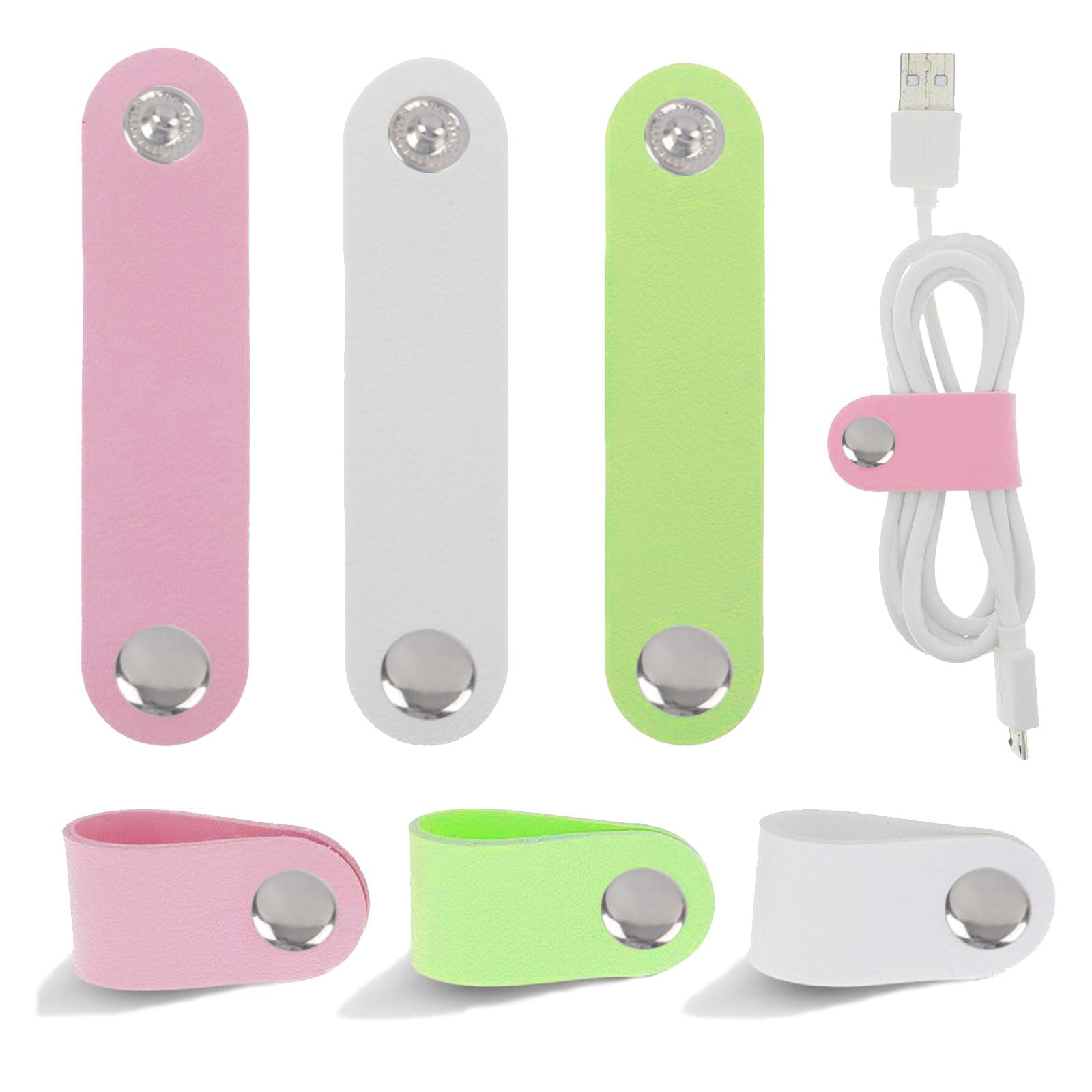 SSKHE 6 PCS Cable Organisers, Leather Cable Straps Cable Ties Reusable ...