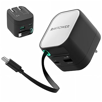 Amazon.in: Buy RAVPower 65W GaN PD Fast Charger with Retractable Type-C ...
