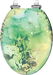 Elongated Toilet Seat Green Marble Background Foil Watercolor Paint ...