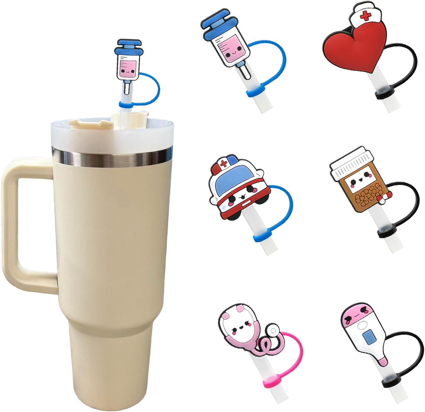 6Pcs Silicone Straw Cover, Reusable Straw Toppers Drinking Straw Topper ...