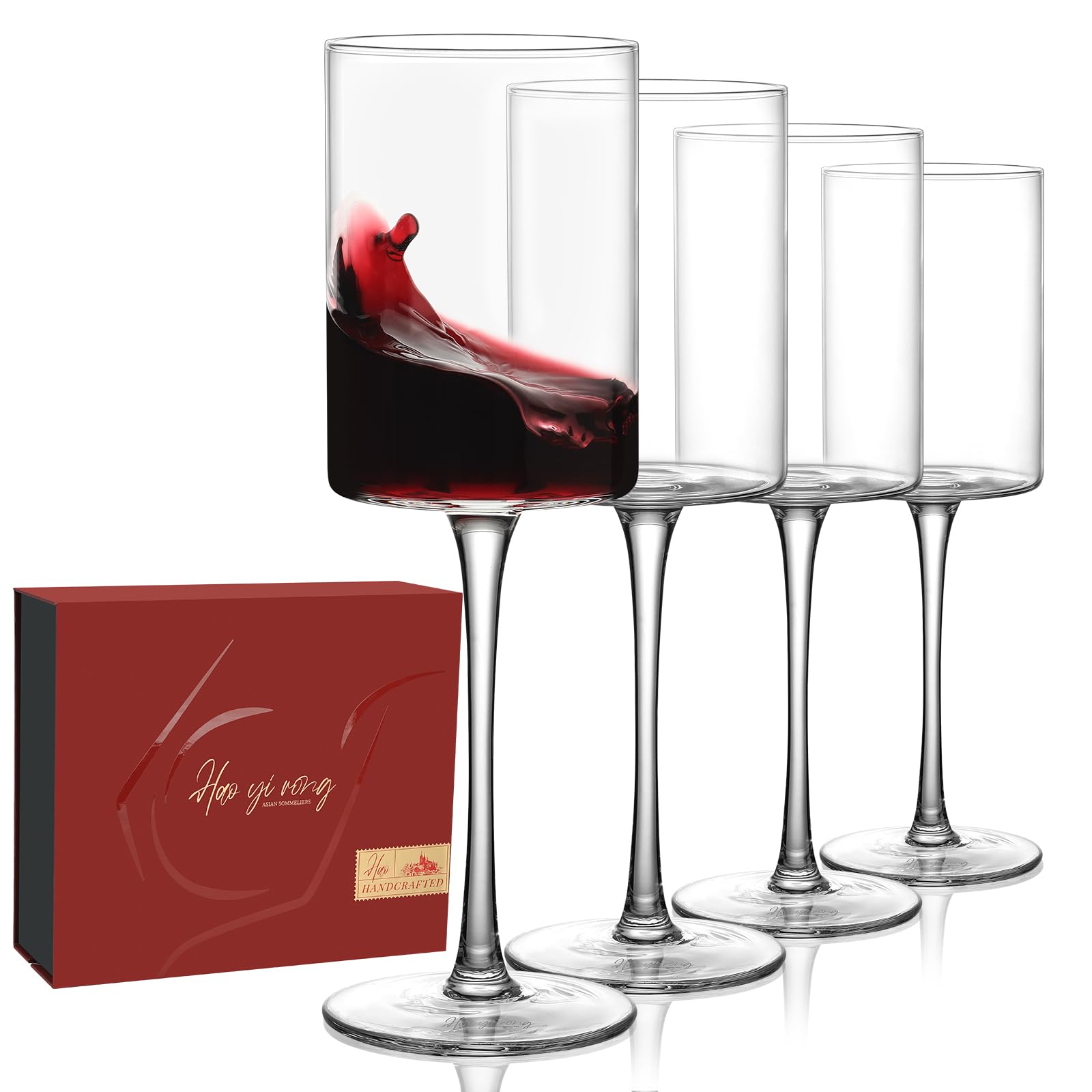Amazon.com | Square Wine Glasses Set of 4-13.6 Oz Hand Blown Unique ...