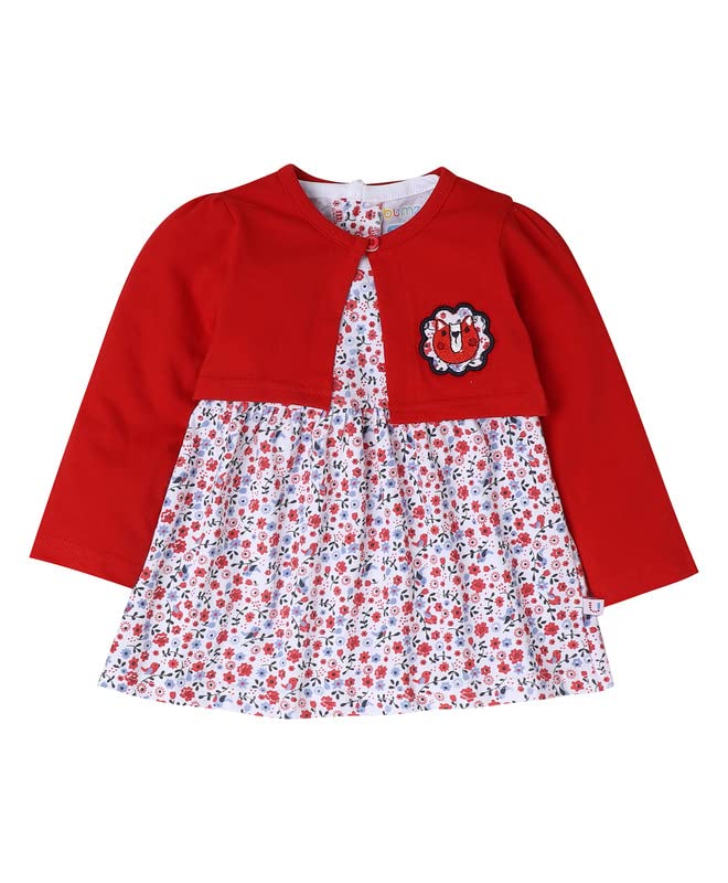 Buy BUMZEE White & Red Girls Full Sleeves Frock with Shrug Age - 2-3 ...