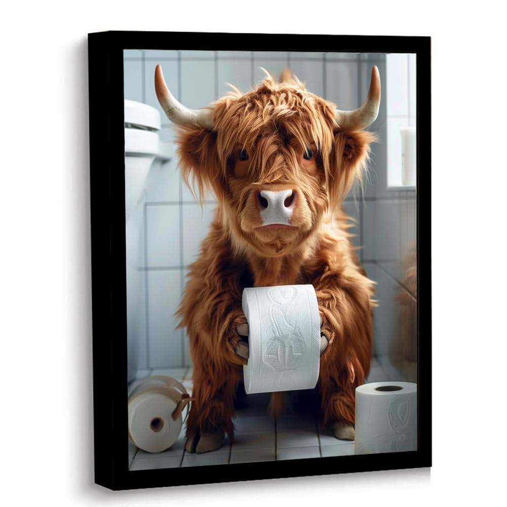 Amazon.com: ARTZIO Highland Cow Bathroom Framed Wall Art, Funny Animal ...