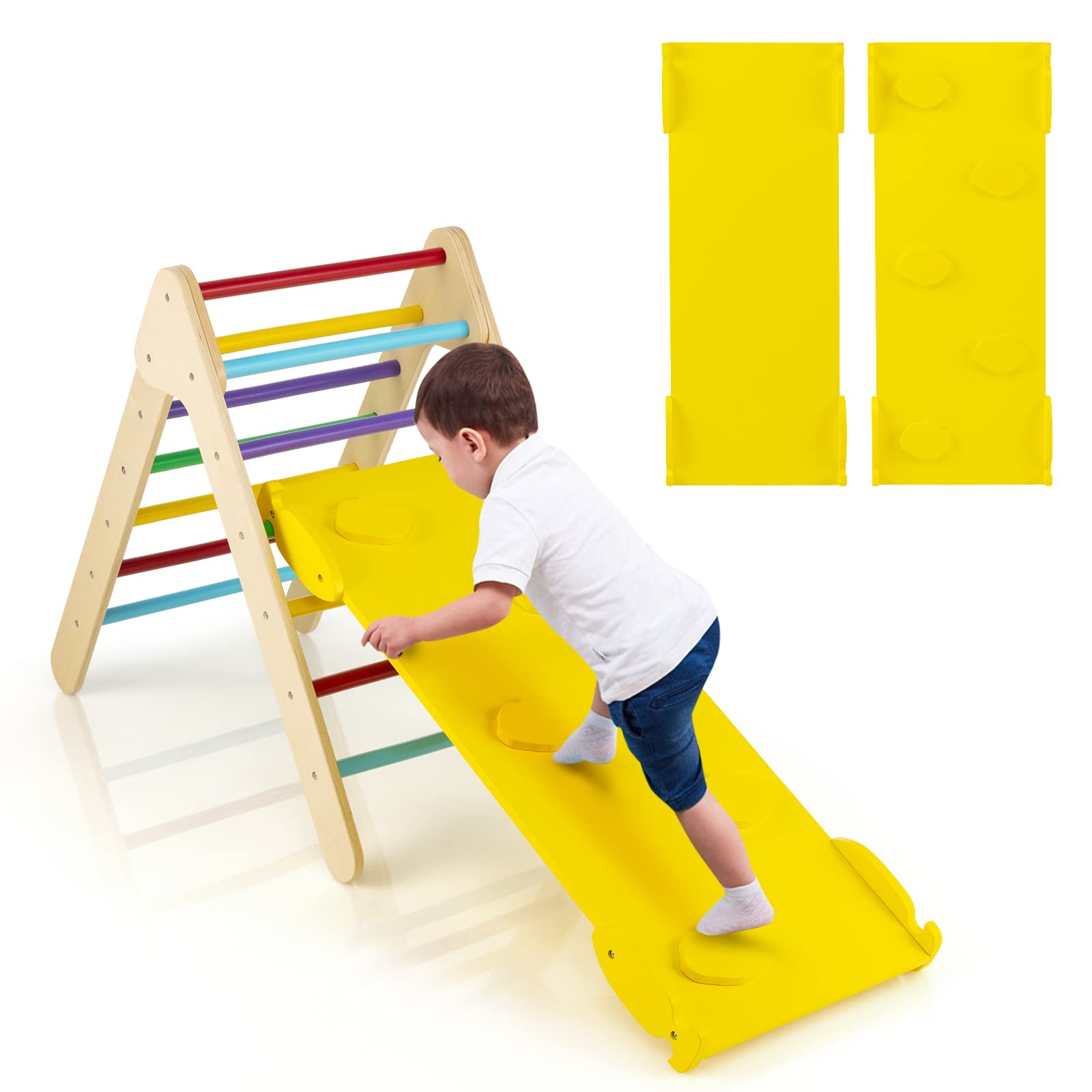 GYMAX 3 in 1 Kids Climbing Set, Wooden Toddler Climber with Reversible ...