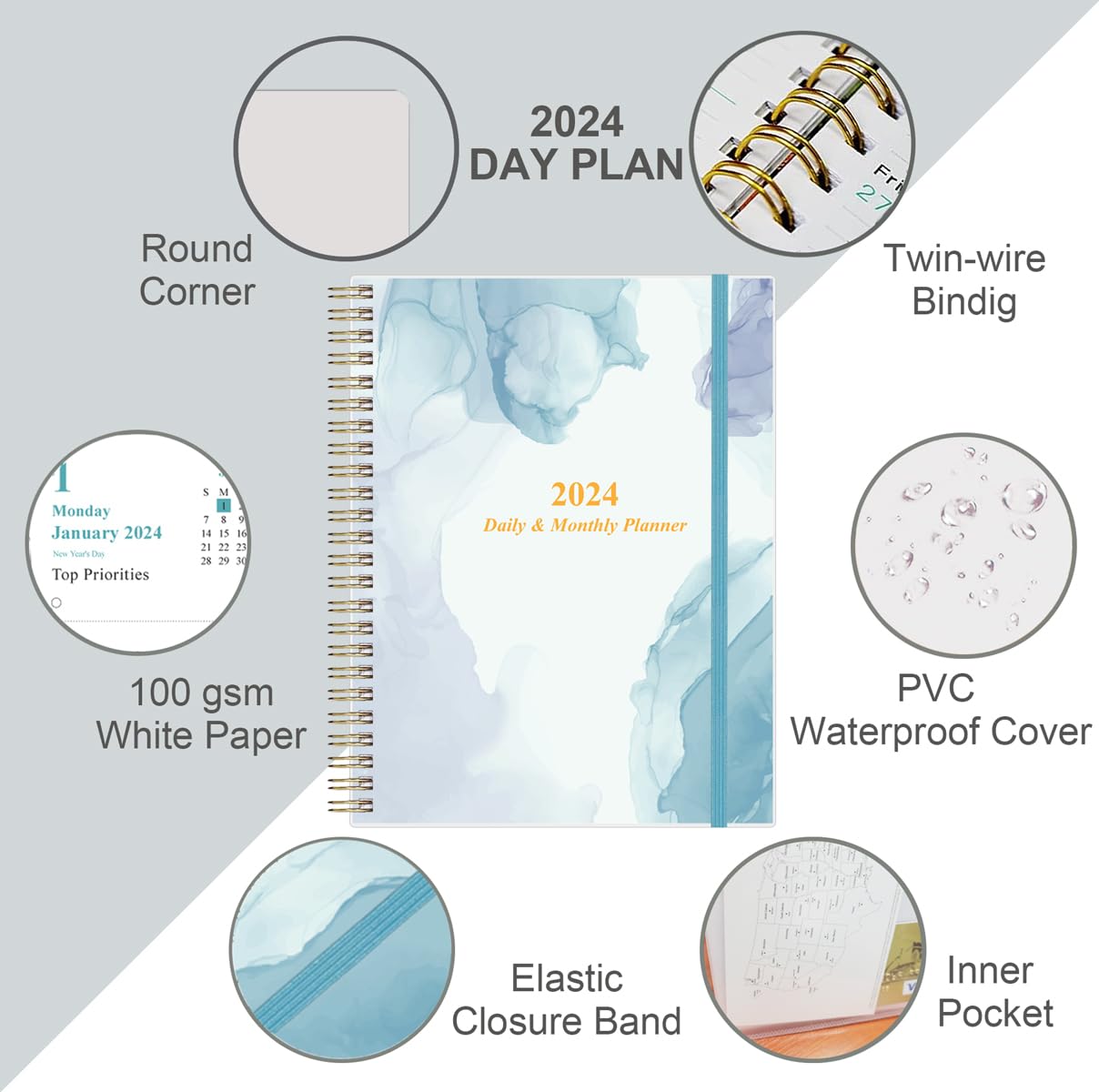 Snapklik.com : 2024 Daily & Monthly Planner, One Page Per Day, A4 Daily ...