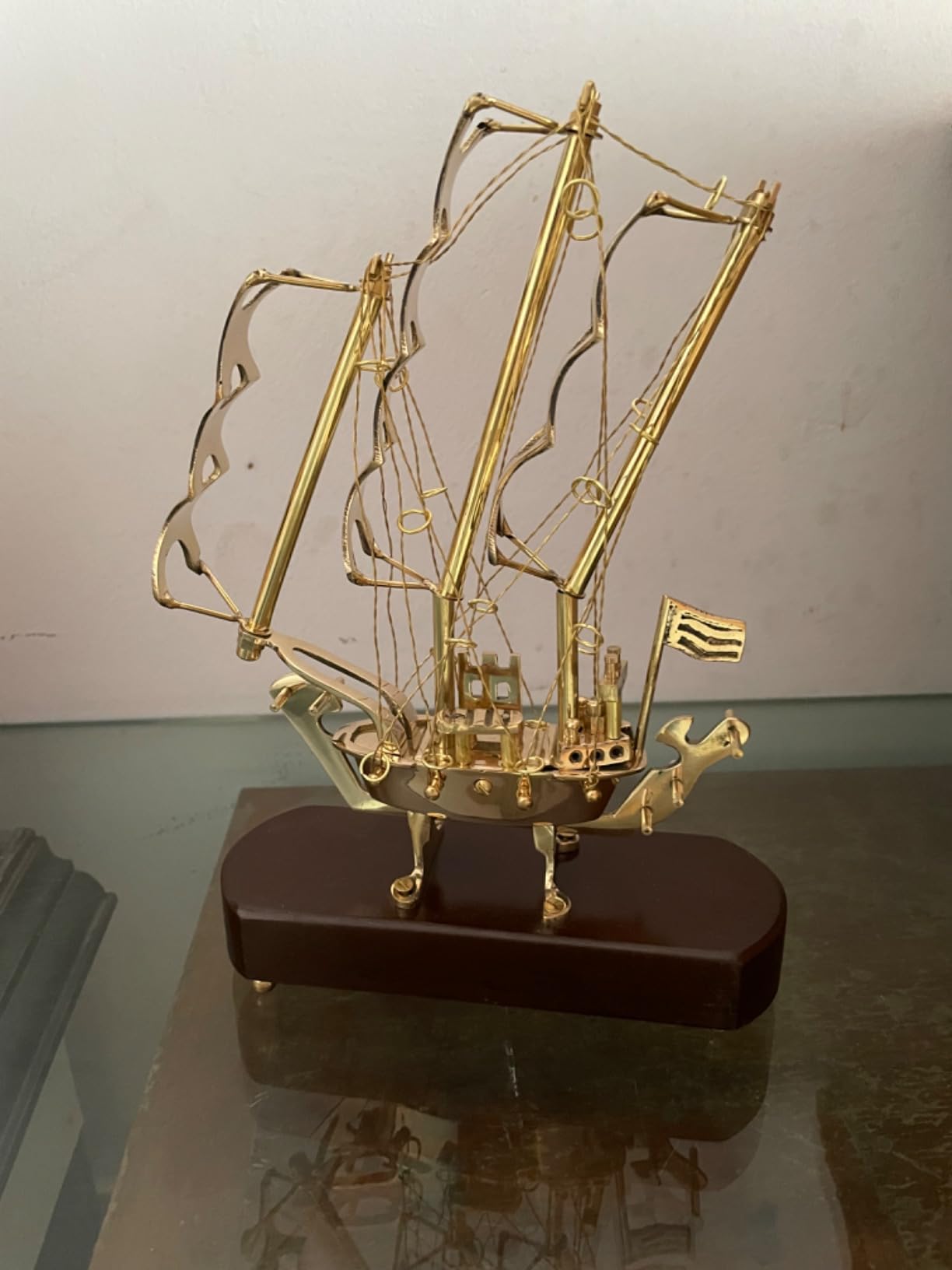 Moon International Antique Brass Ship (10 Inch) with Wooden Base/Pure ...