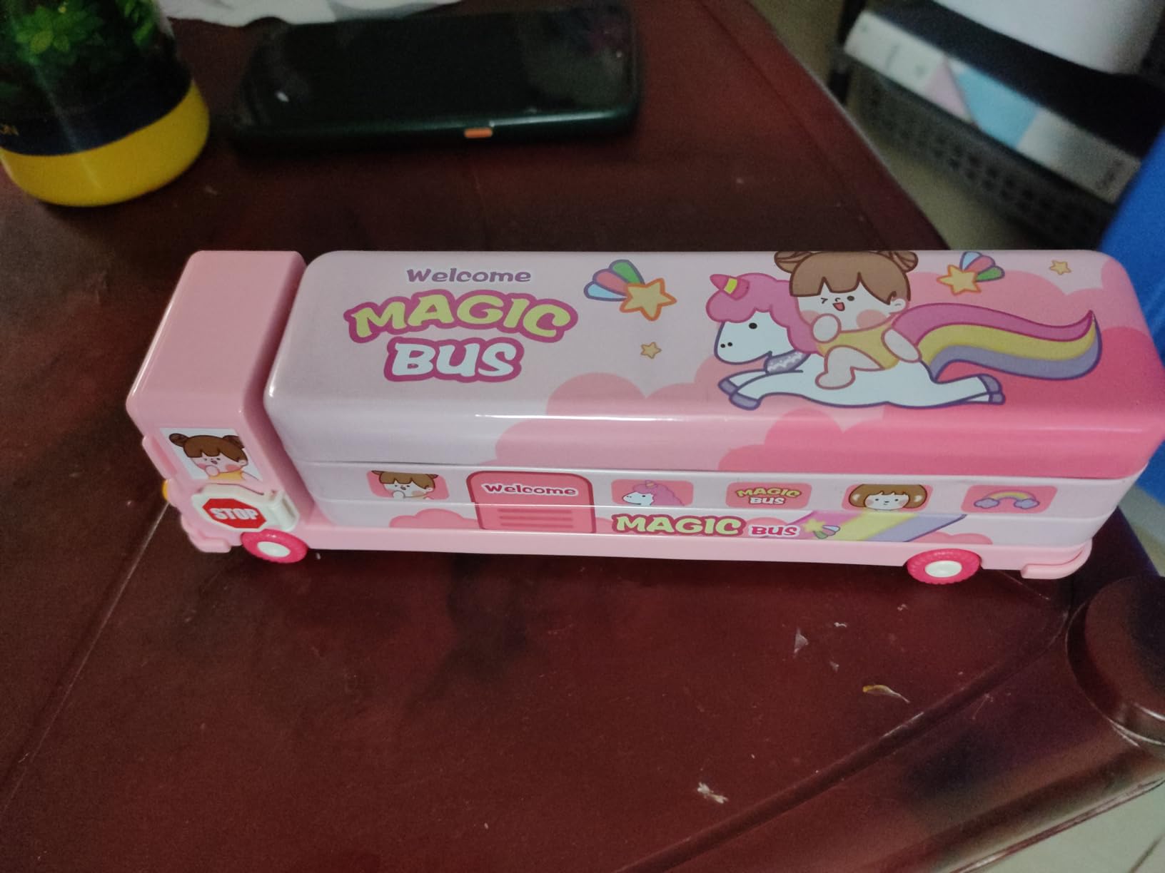 Buy Brand Conquer Bus Shape Pencil Box School Bus Metal Geometry Box ...