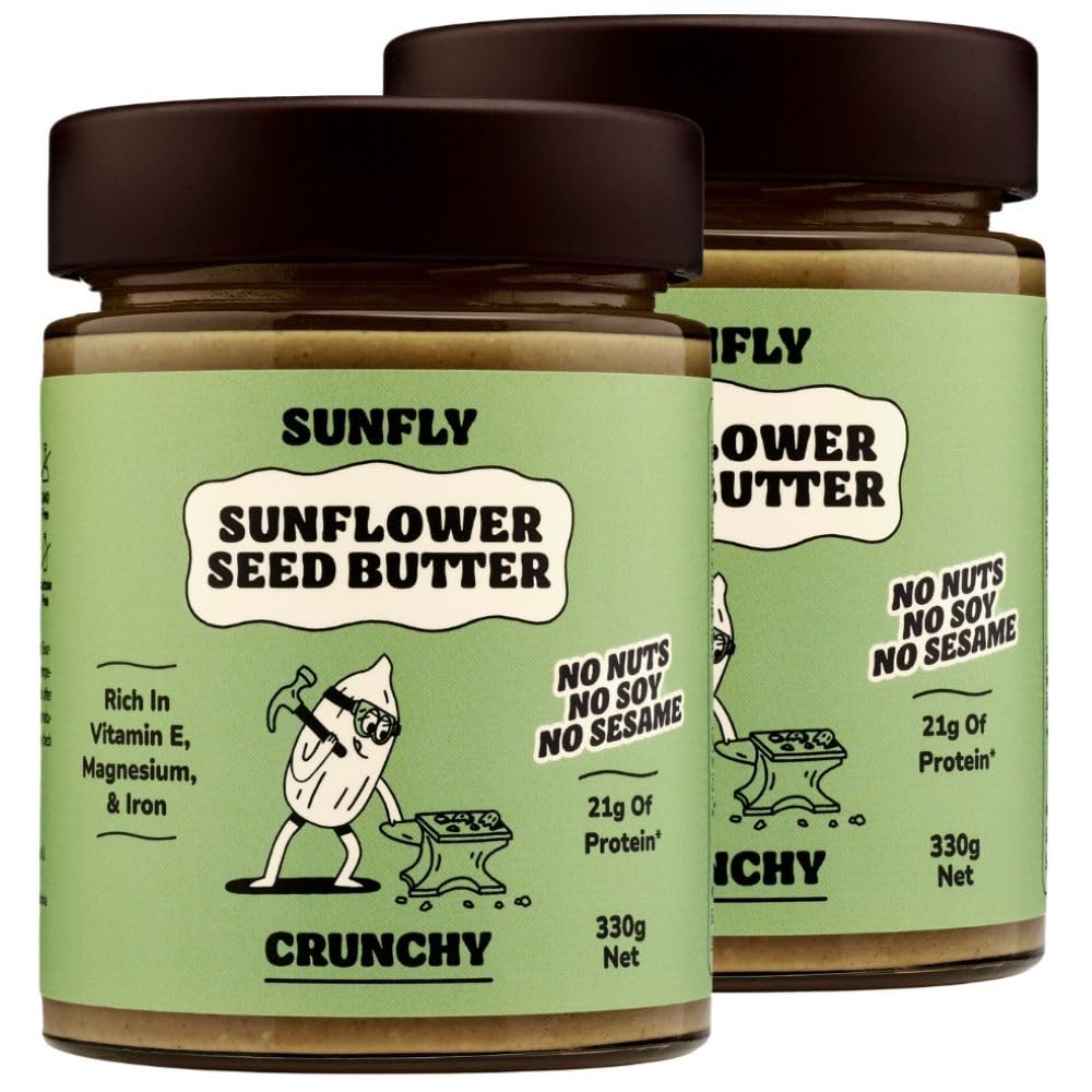 SUNFLY Crunchy Sunflower Seed Butter. Nut Free Peanut Butter Alternative. High in Protein, No ...