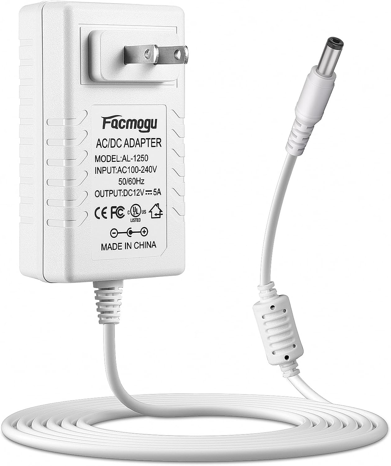 Facmogu 60W 12V 5A Power Adapter, AC 100-240V to DC 12V 5000mA Wall ...