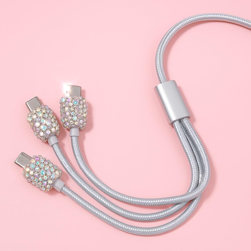 Amazon.com: TISHAA 3-in-1 Bling Charging Cable – Sparkly Rhinestone ...
