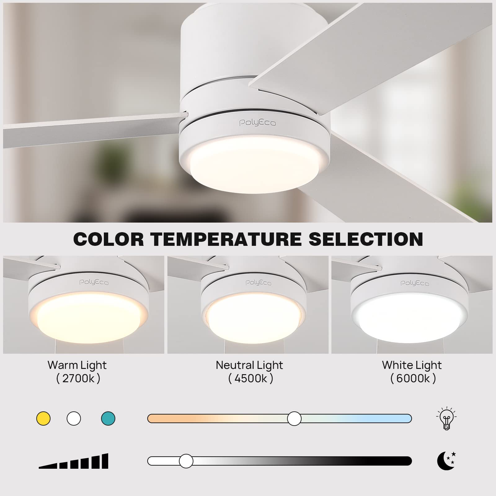 Ceiling Fans with Lights Remote Control, 48 Inch Matte White Ceiling ...