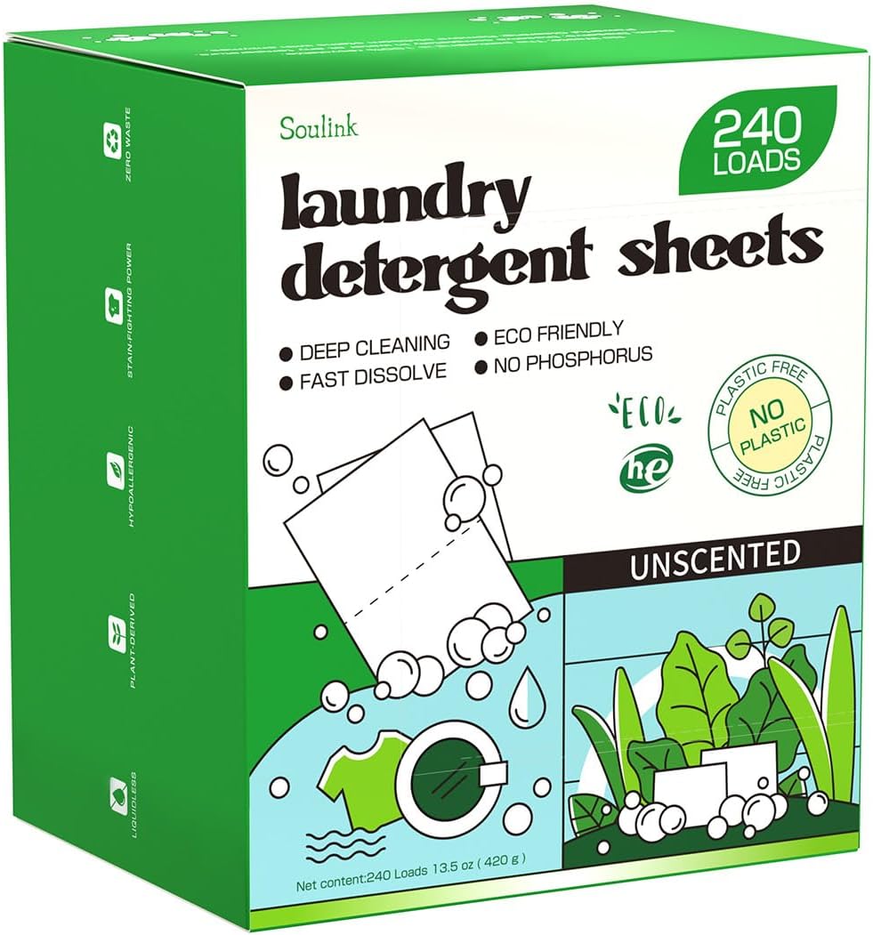 Amazon.com: Soulink Laundry Detergent Sheets Unscented 240 Loads，Eco ...