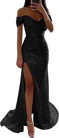 Amazon.com: Off Shoulder Sequin Bridesmaid Dresses Empire Waist Bodycon Formal Evening Party ...