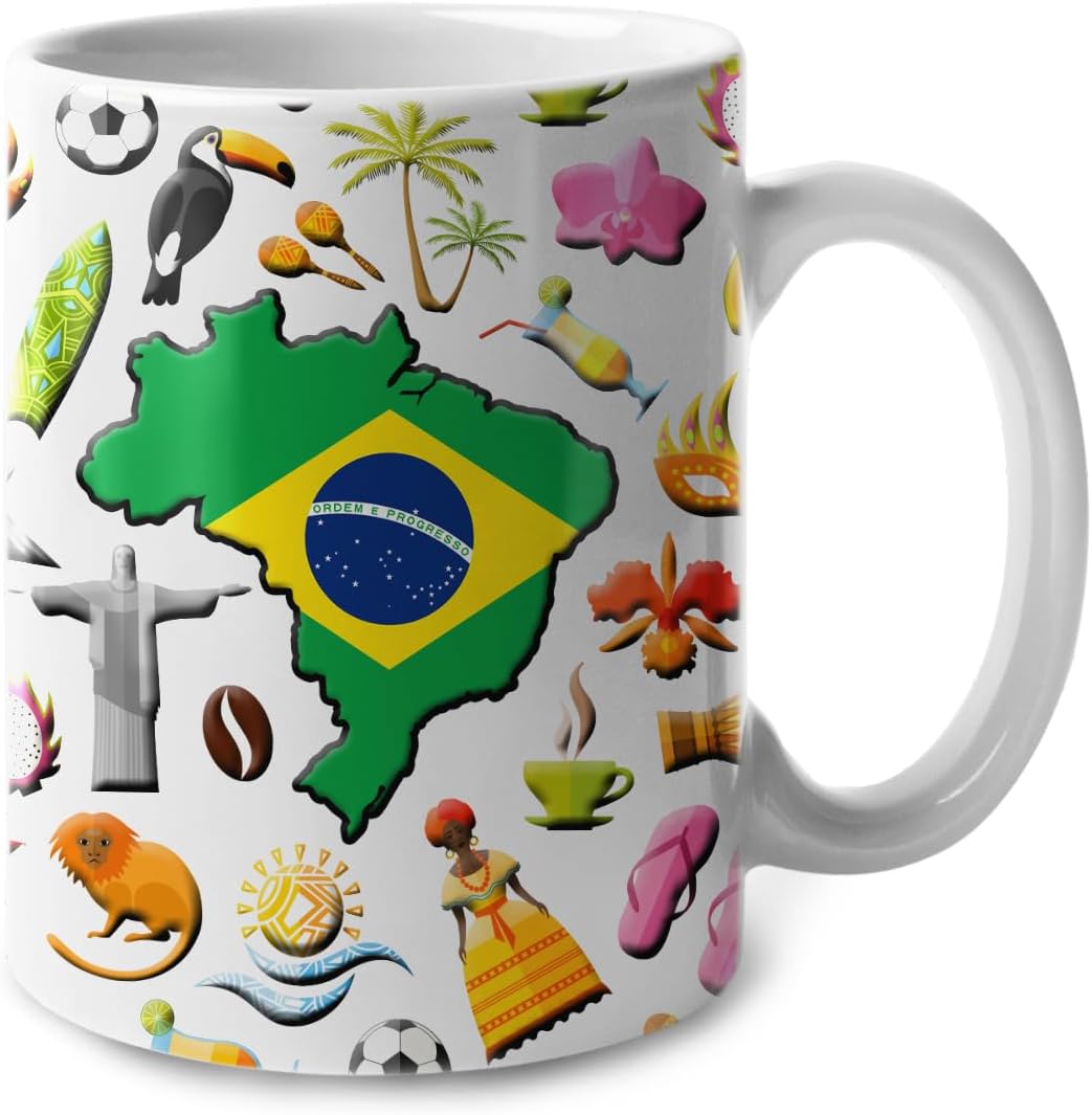Amazon.com: Lotacy Brazil Symbols Coffee Mug With Map Flag, Brazil Flag ...