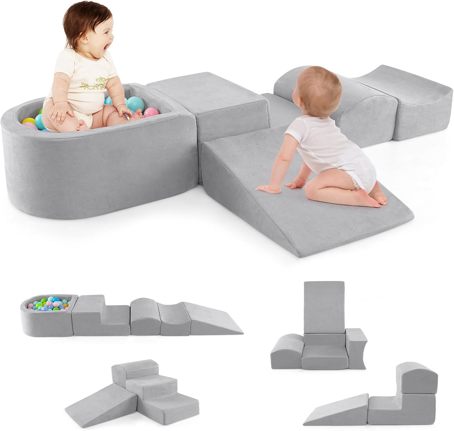 COSTWAY 5-Piece Soft Play Climbing Blocks, Baby Climb and Crawl Playset ...
