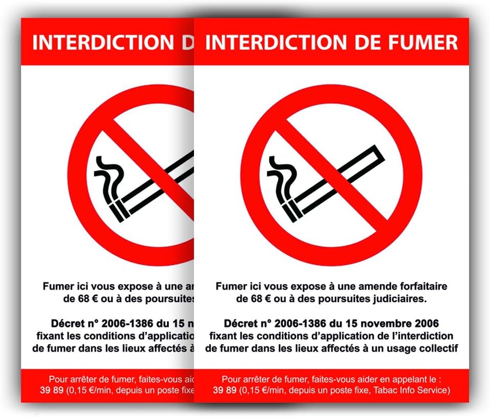 Interdit de Fumer - "Interdiction de Fumer" - 2 Autocollants 210 x 150 ...