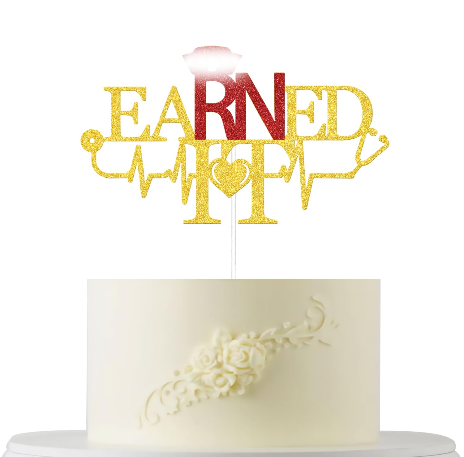 Amazon.com: Earned It Cake Topper Gold Red Glitter, Rn Cake Topper ...