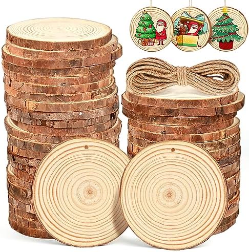 Fuyuleyo Wood Slices Natural Log Slices 50Pcs 7-8cm Unfinished Wood ...