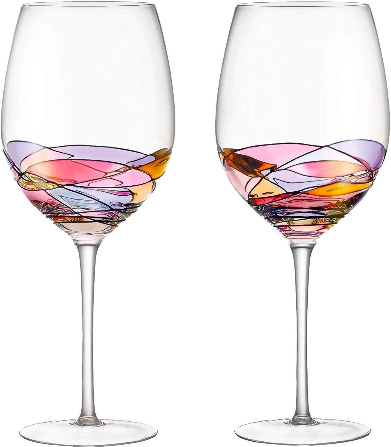 Amazon.com: DAQQ Red Wine Glasses Set of 2 Hand Painted Designed with ...