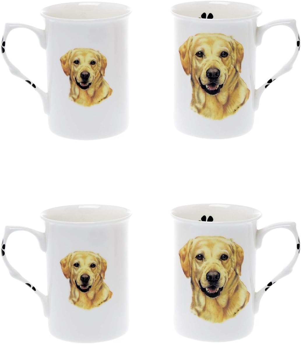(BB39) Bone China Set of 4 Yellow Labrador Mugs Presentation Gift Boxed ...