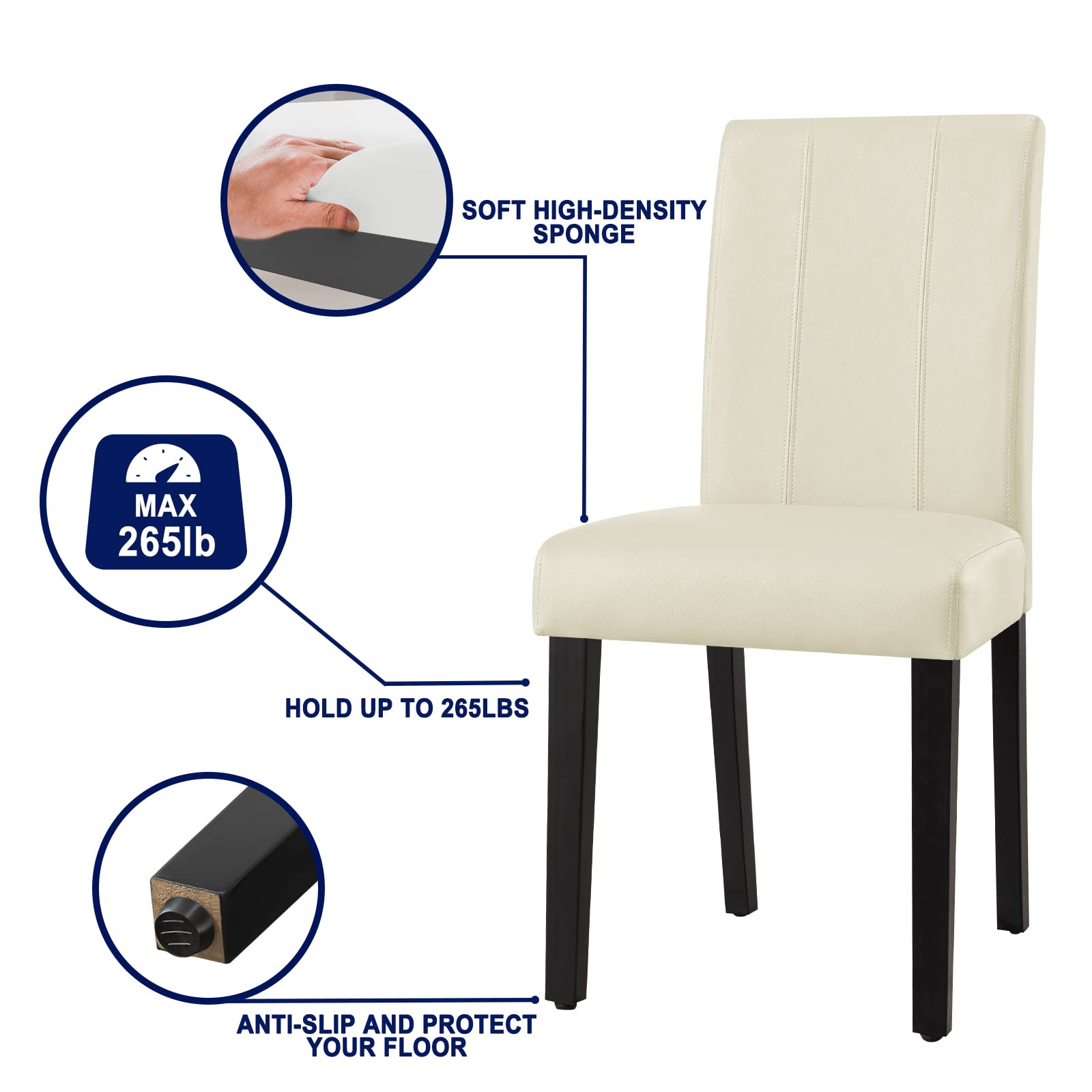 subrtex Leather ding Room, Dining Chairs Set of 2, Ivory