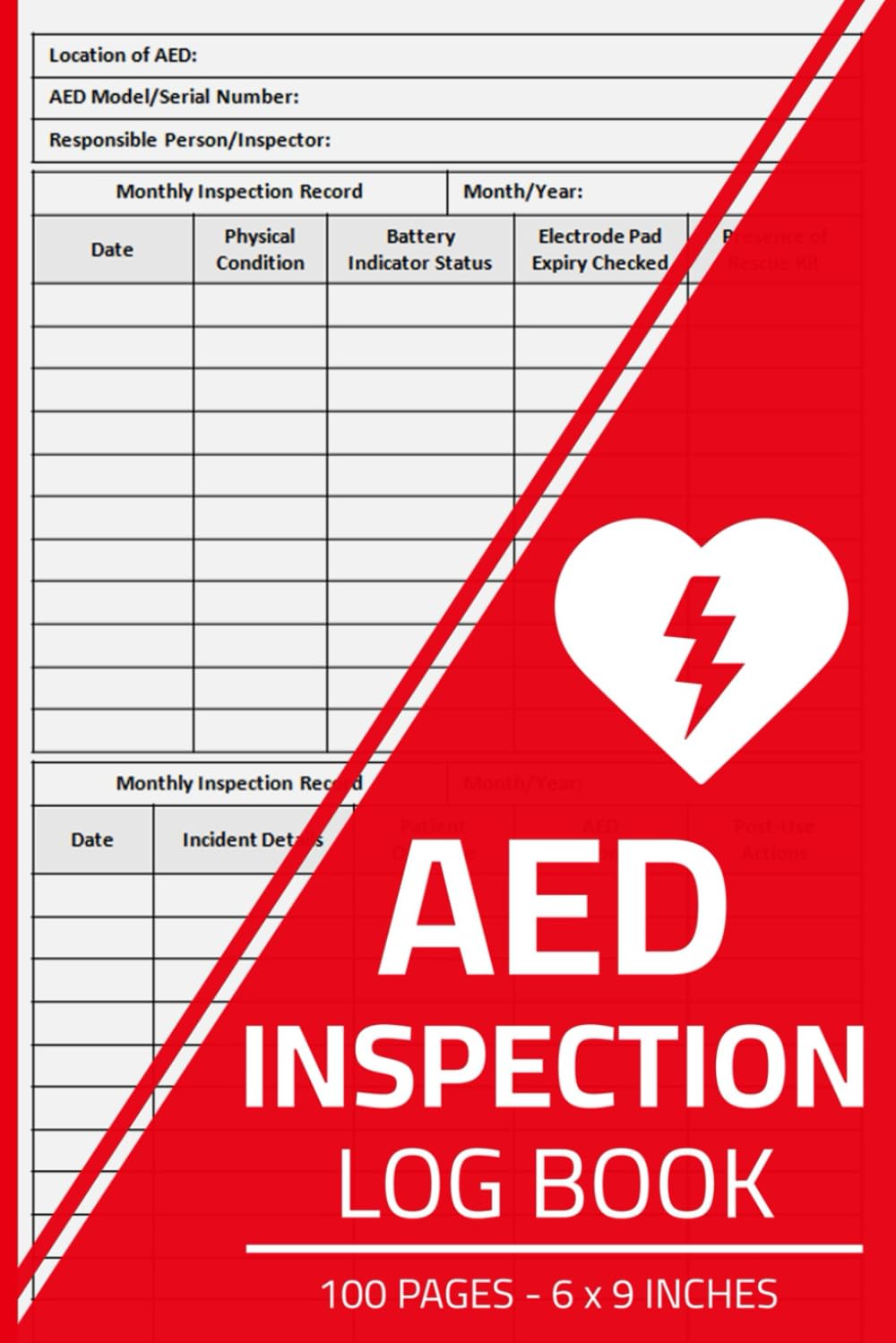 AED Inspection Log Book: Automated External Defibrillator (AED) Maintenance Checklist & Usage ...