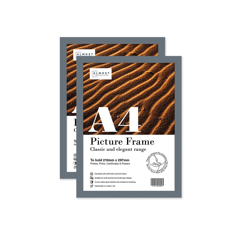 Almost Frameless A4 Grey Picture Frame Set of 2, Display A4 Picture ...