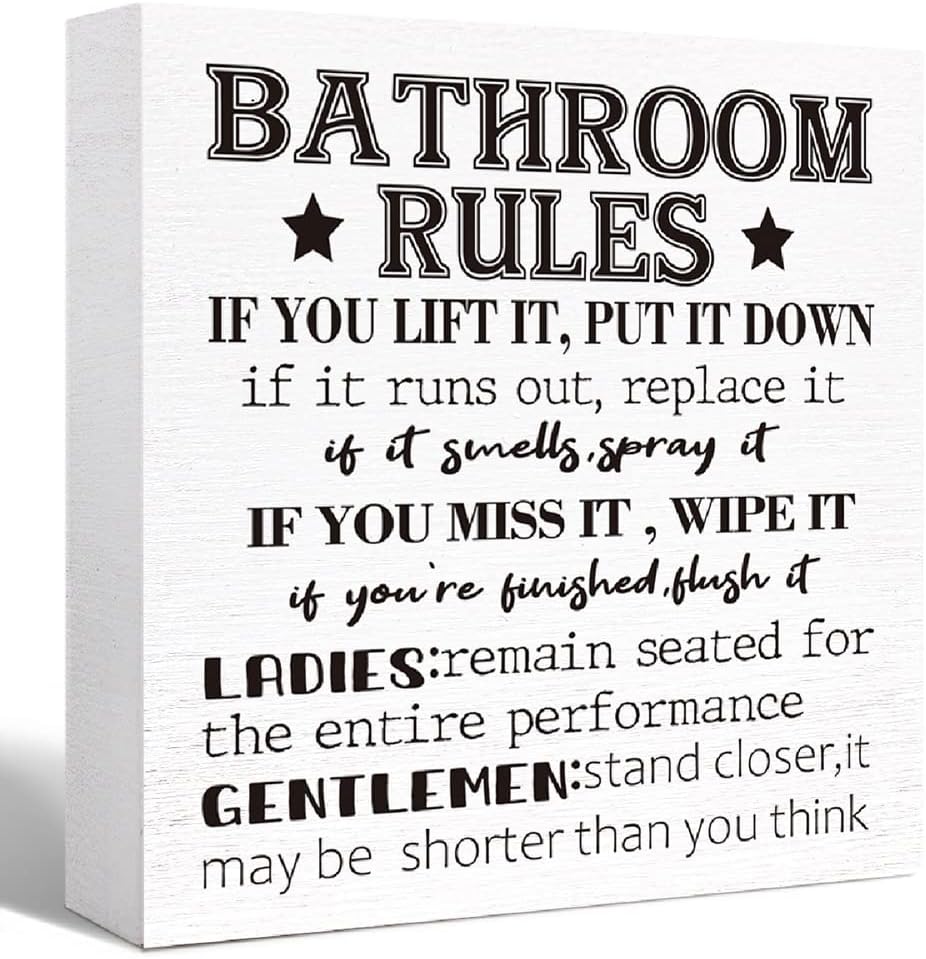 Amazon.com: Bathroom Rules Sign Wood Block,Funny Bathroom Signs Wooden ...