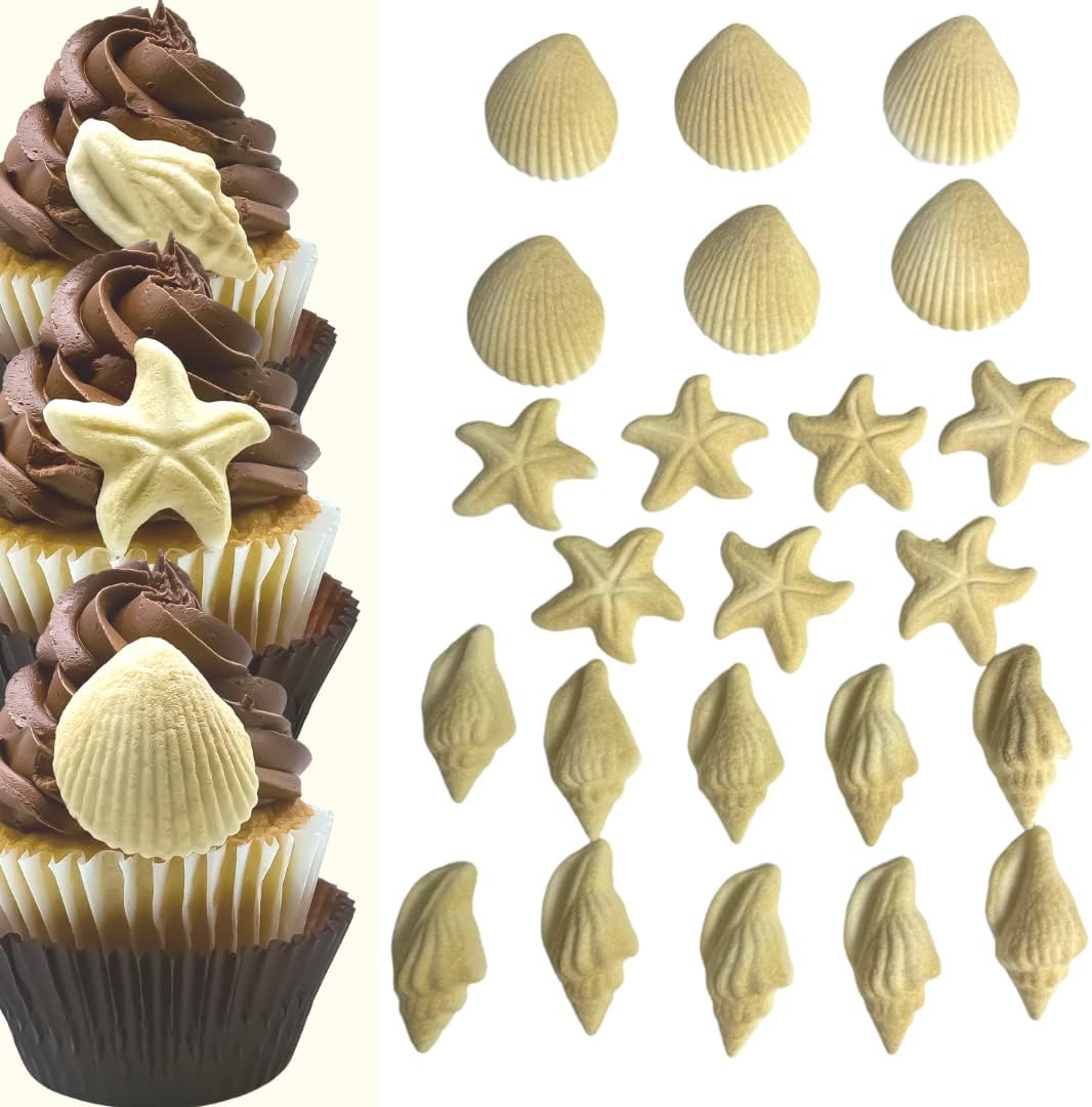 Amazon.com: 24pk Tan Seashells and Starfish Sugar Decoration Toppers ...