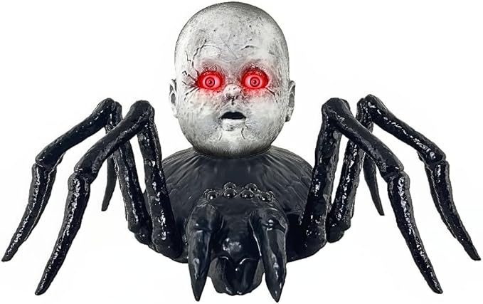 Amazon.com: Creepy-Crawly Black Animatronic Light-Up Doll Head Spider ...