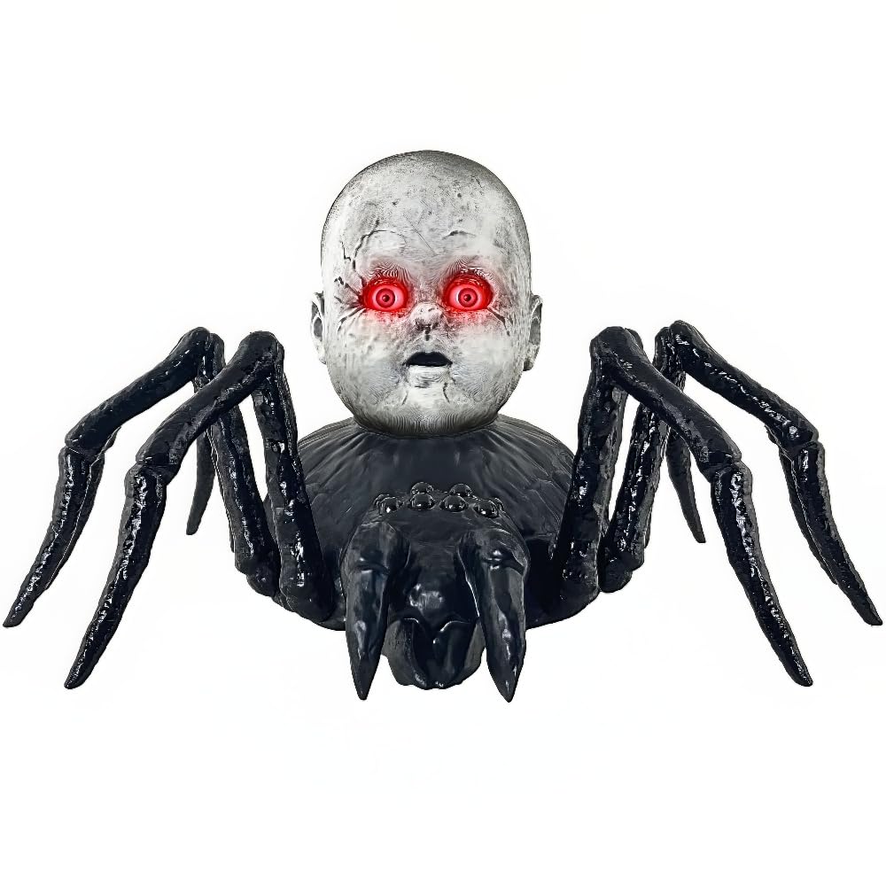 Amazon.com: Creepy-Crawly Black Animatronic Light-Up Doll Head Spider ...