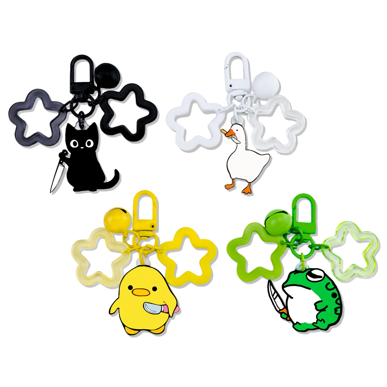 QUIHUD 4 PC Star Keychains Cool Cute Adult Backpacks Bag Charms Frogs ...
