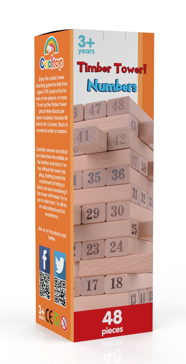CoolToys Timber Tower Wood Block Stacking Game - Number Match Playset ...