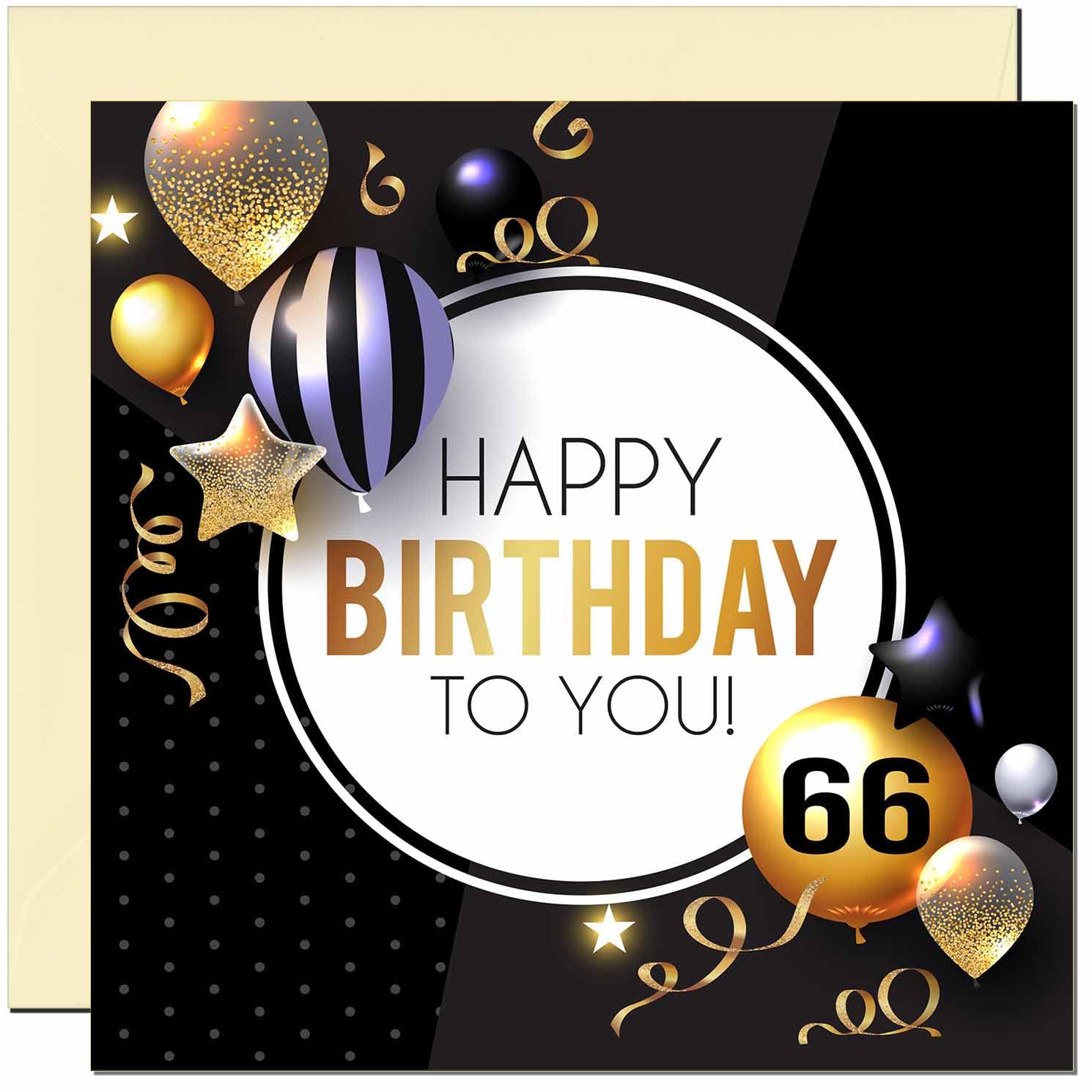 66th Birthday Card for Men Women - Gold & Black Balloons - Birthday ...