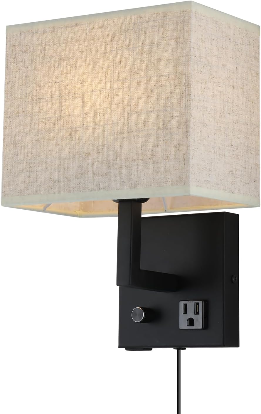 Bedside Wall Mount Light with Dimmable Switch and Outlet, Swing Arm ...