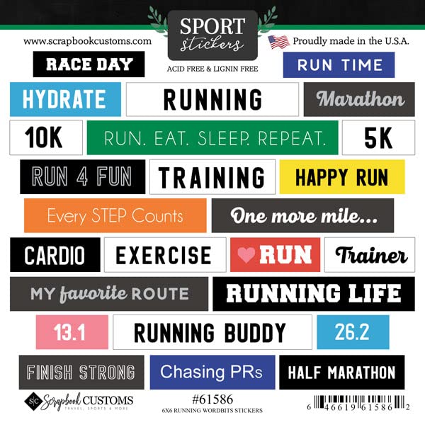 Amazon.com: Scrapbook Customs Running Wordbits Sports Stickers 6"x6 ...