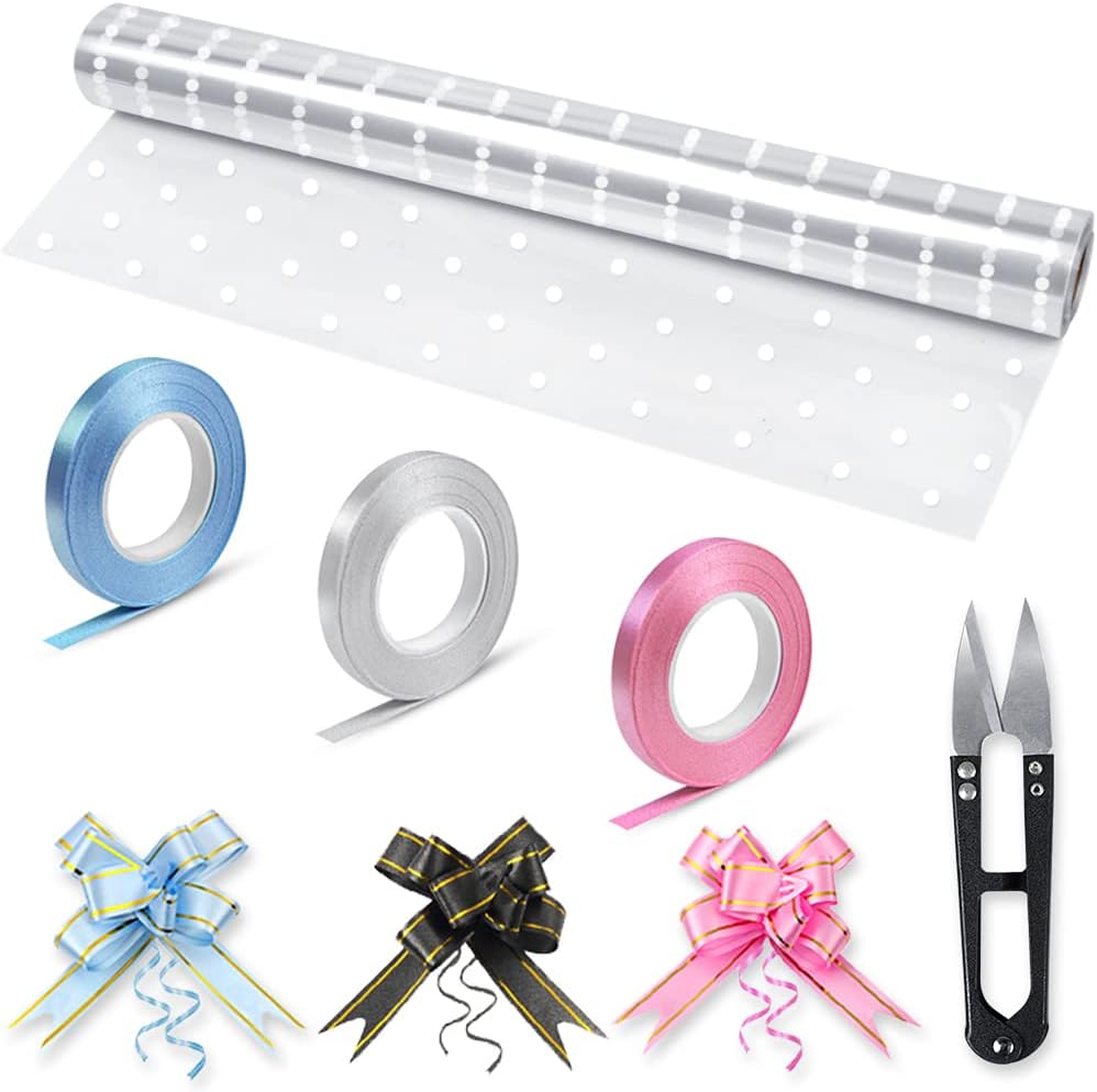 HTHL Clear White Dot Cellophane Wrap for Hampers,Gift Wrapping Roll ...