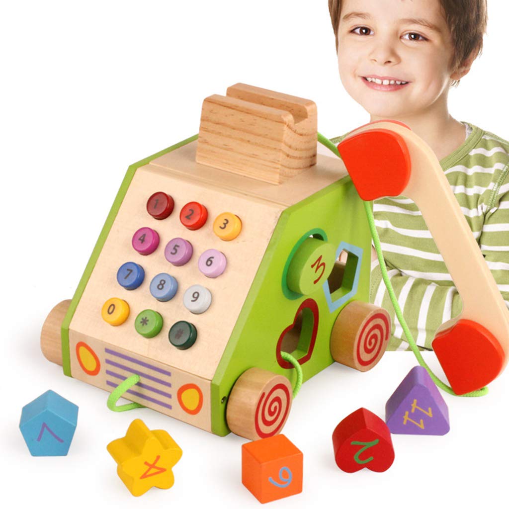 Buy FLAWISH 3 in 1 Wooden Telephone Activity Play Center, Pull Along ...