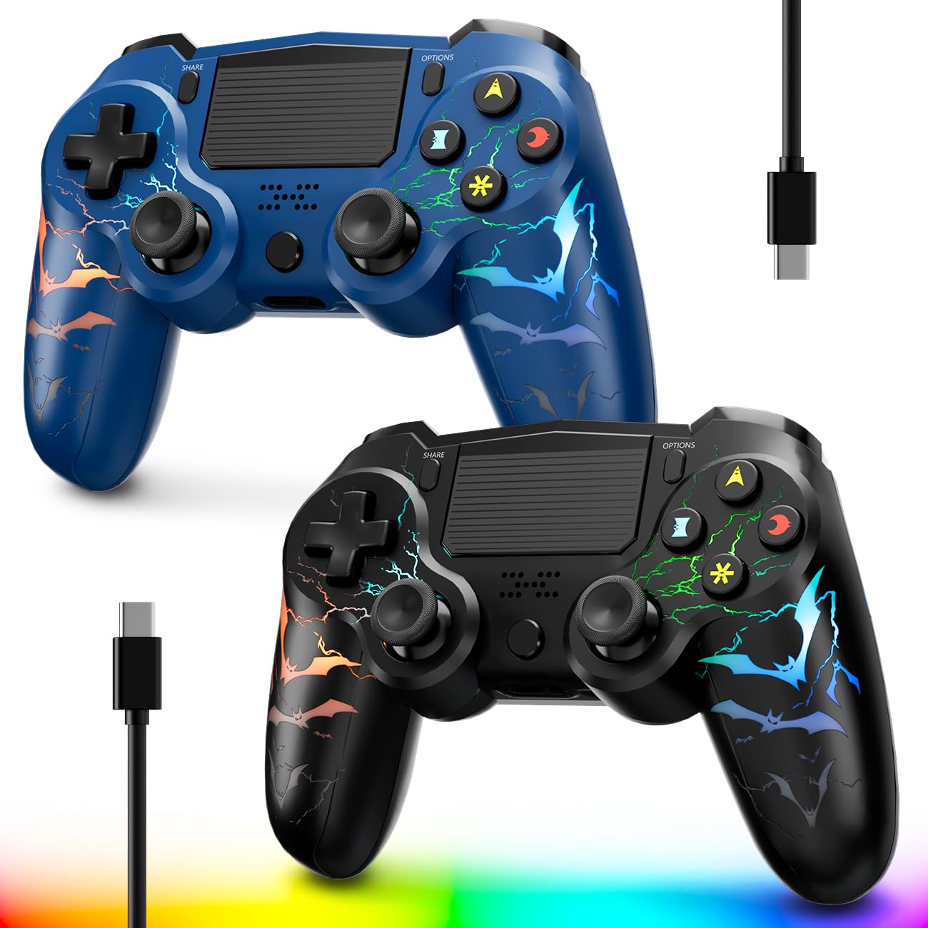 Amazon.com: Wireless Controller for PS4, 2 Pack LED Controller for PS4 ...