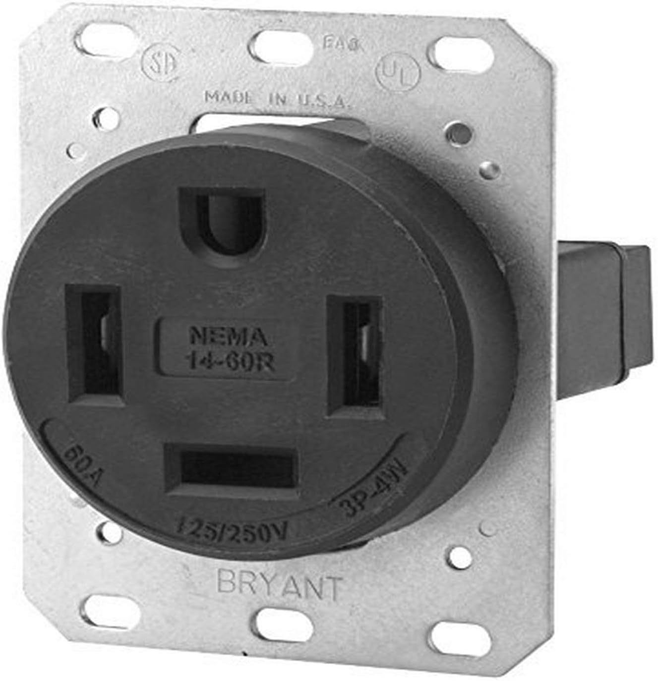 Leviton 9460 60 Amp, 125/250 Volt, Flush Mounting, Receptacle, Straight ...