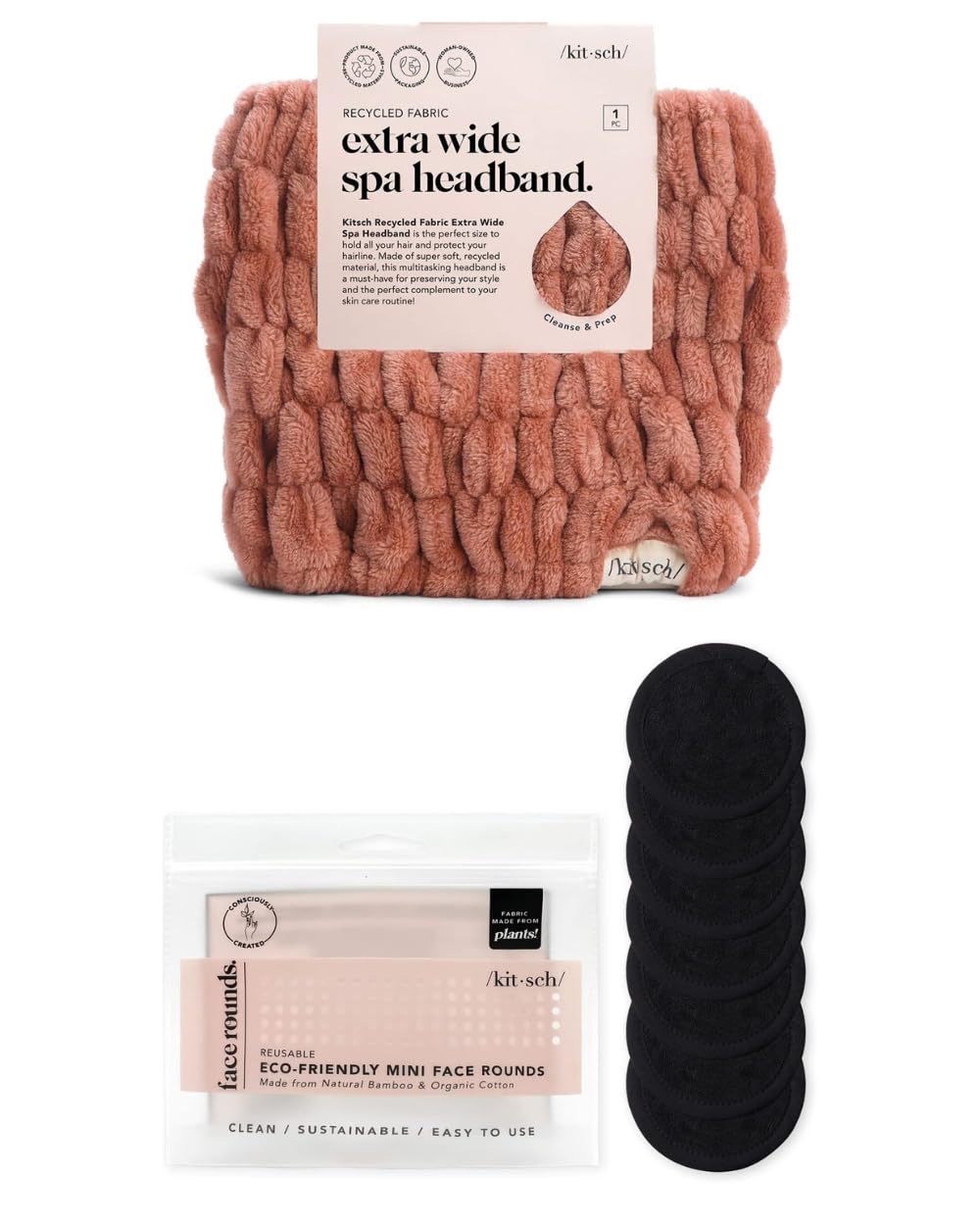 Amazon.com : Kitsch Spa Headband (Dusty Rose) and Reusable Makeup ...